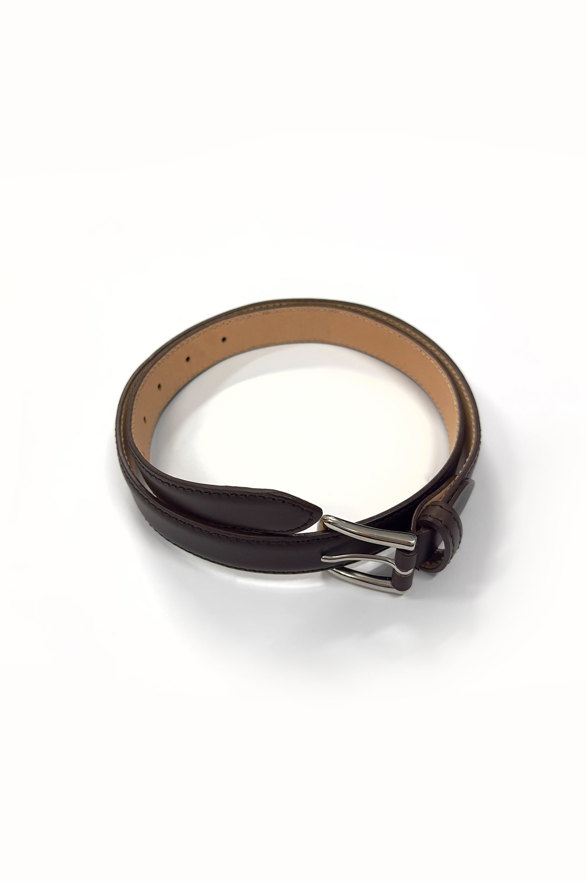 Dark Brown Calf Leather Narrow Belt
